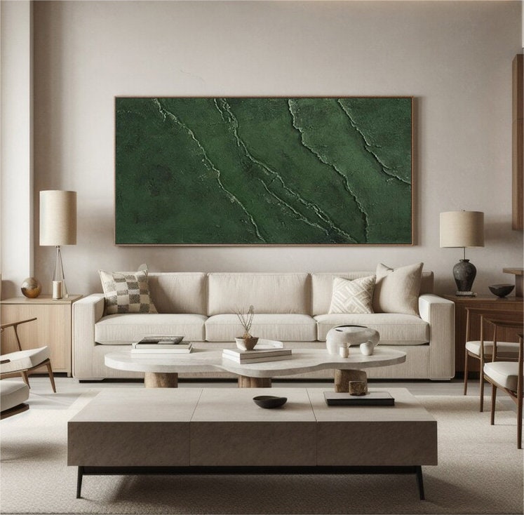 Green Abstract Painting Sage Green Landscape Painting Green Waves ...