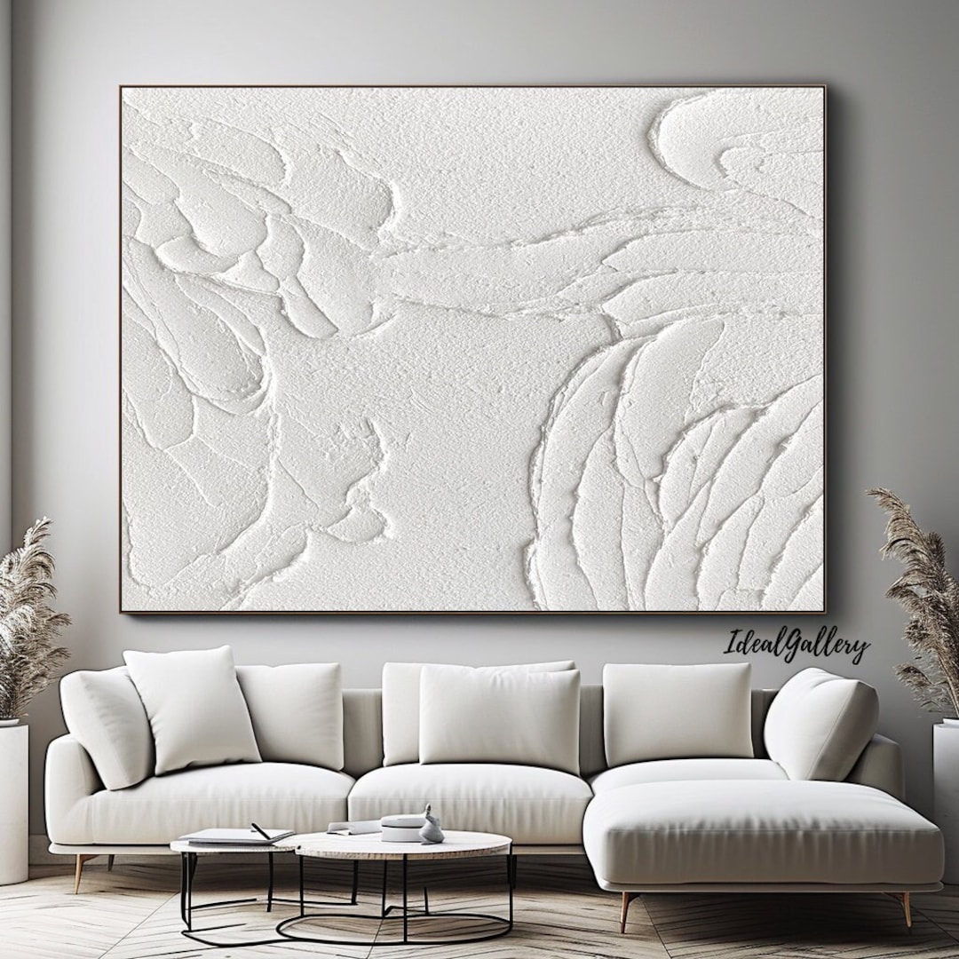 White Plaster Art White Textured Wall Art White Waves Abstract Painting ...