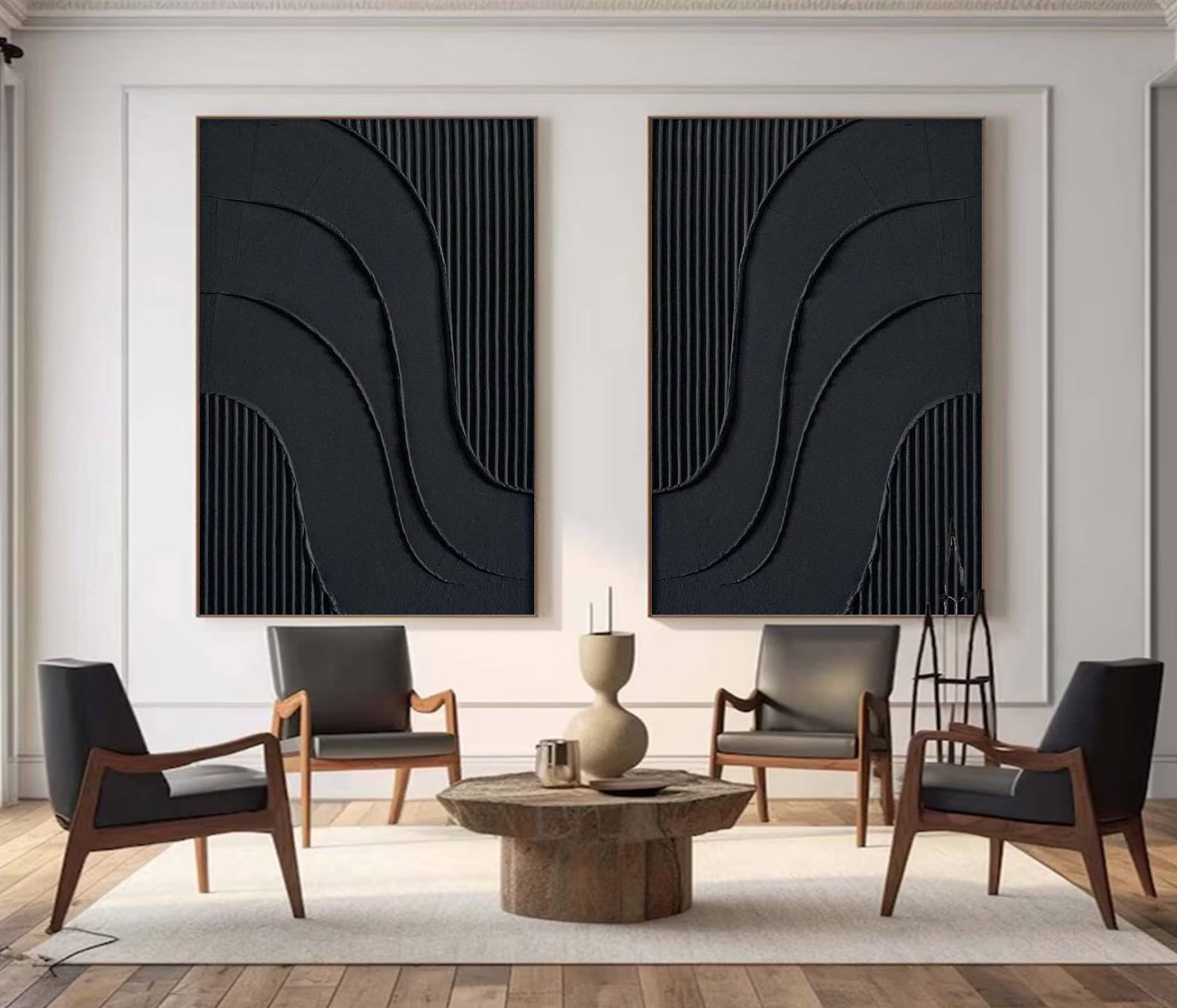 Black Abstract Art Set of 2, Large Wabi-sabi Wall Decor - Etsy