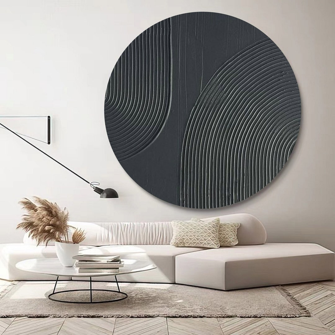 Black Circle Minimalist Art Black Textured Wall Art Black Abstract Art ...