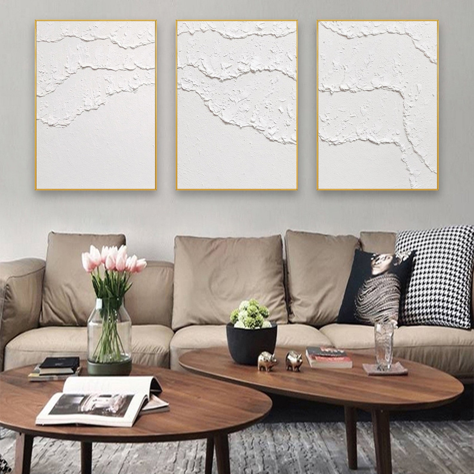 White Abstract Wall Art White Textured Wall Art Set of 3 White Wall Art ...