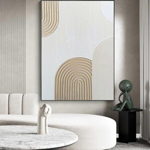 Pure Beige 3D Minimalist Painting on Canvas Large Beige Art Beige 3D ...