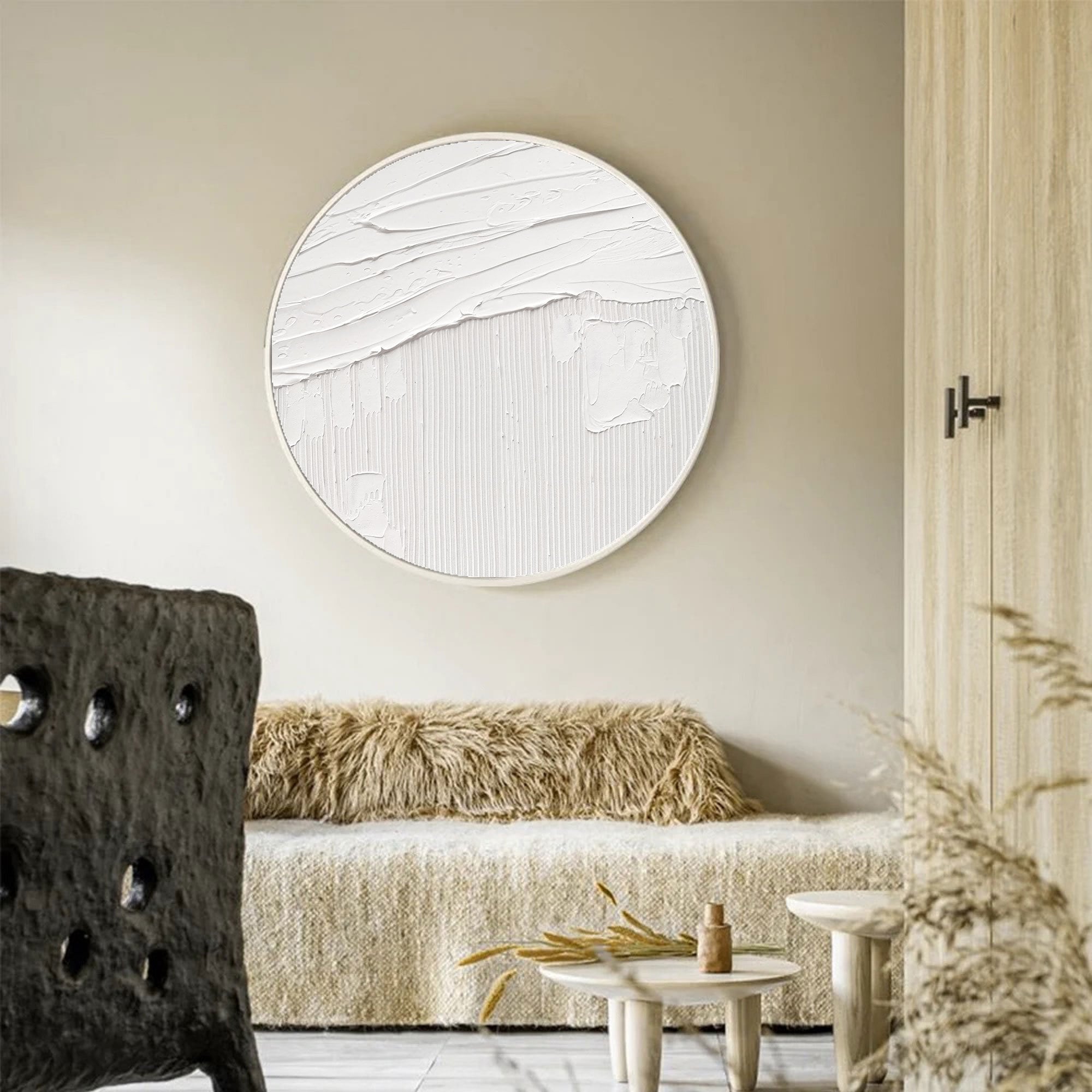 White Textured Art White Abstract Wall Art White Circle Abstract ...