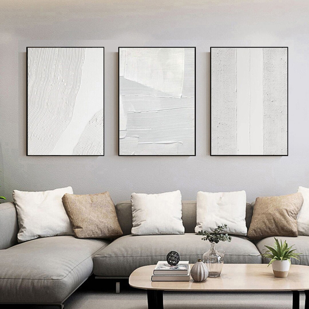 Set of 3 White Abstract Art Set of 3 White Textured Art White Plaster ...