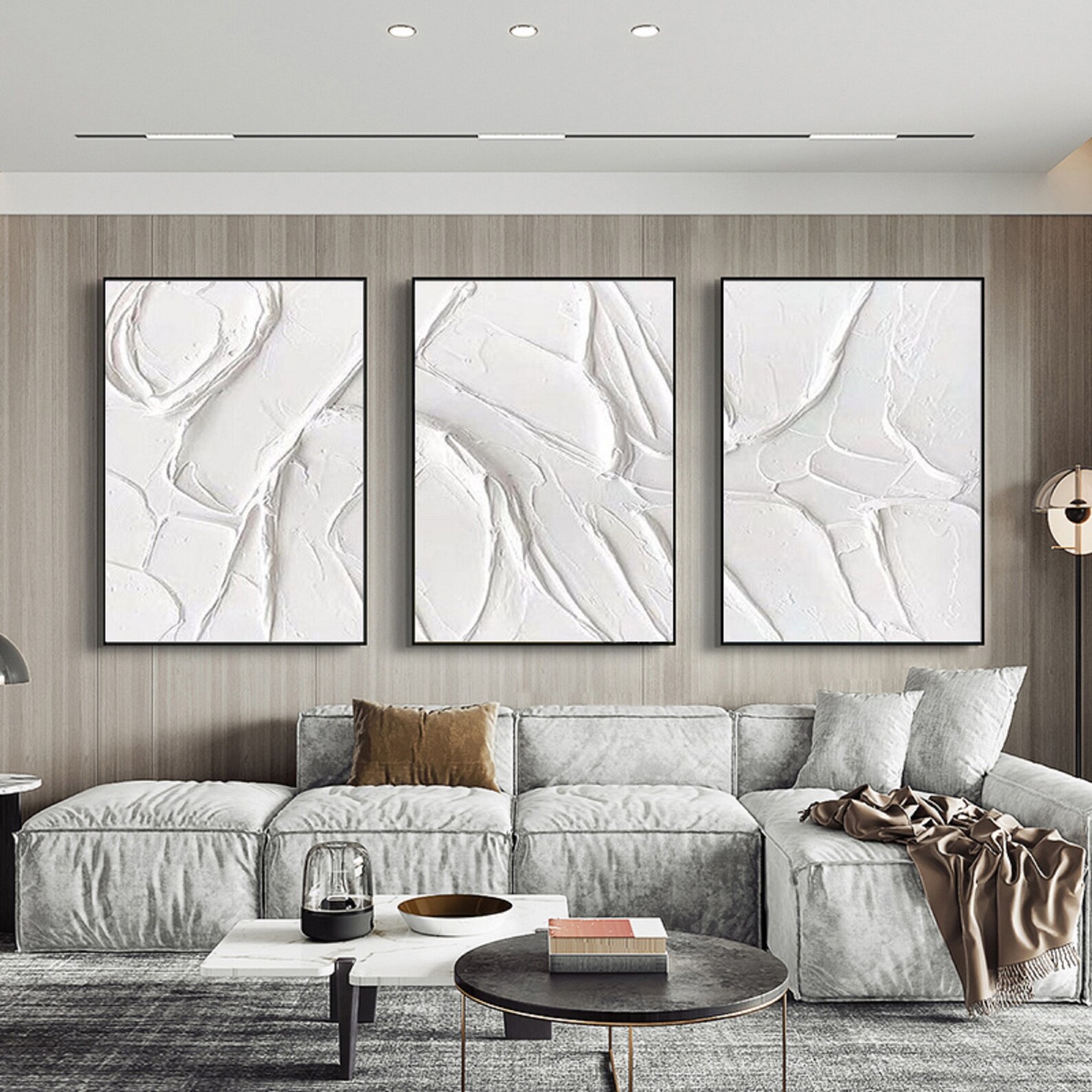 White Textured Wall Art White Abstract Painting Set of 3 White - Etsy