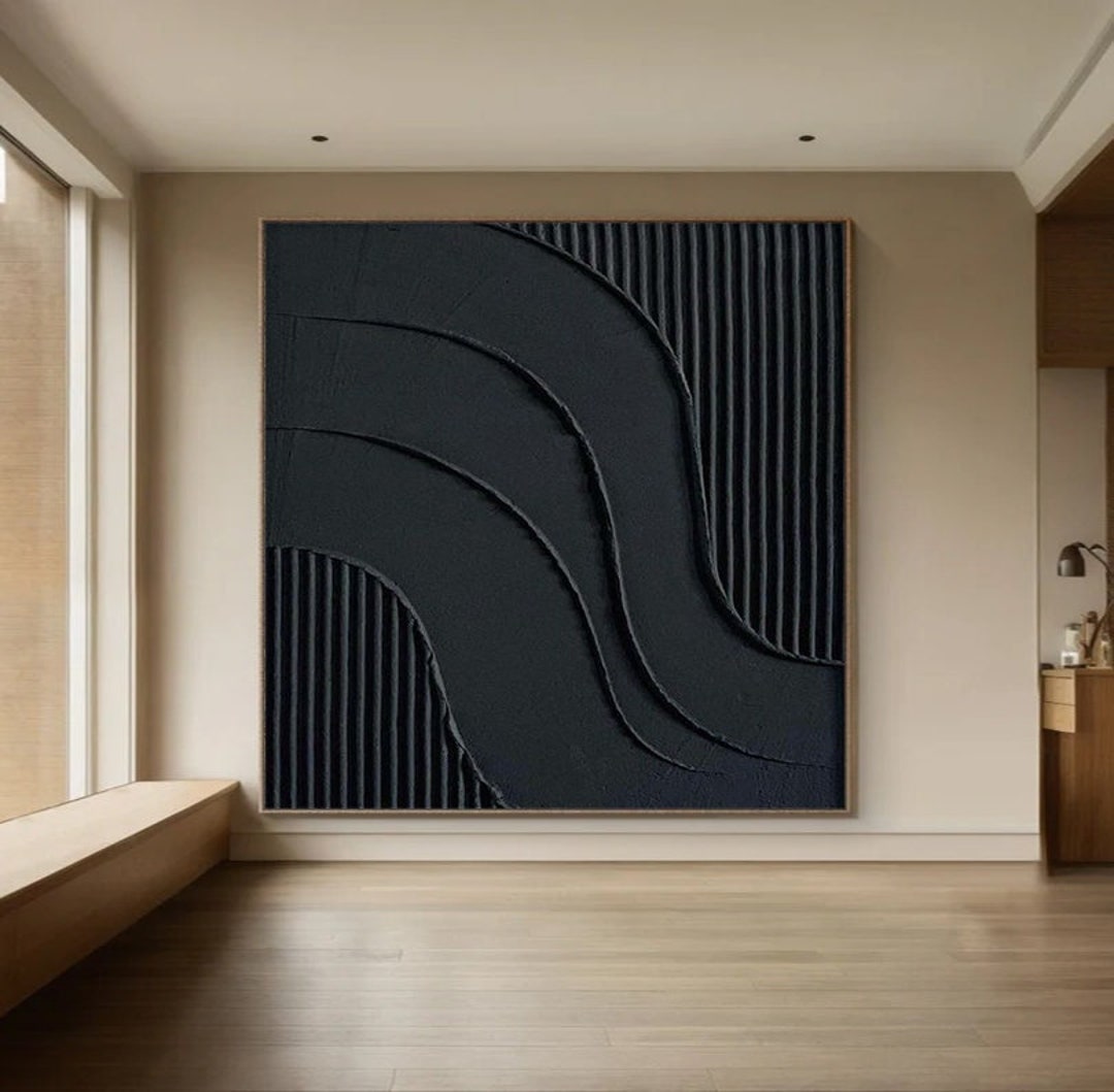 Black Wall Decor Large Black Abstract Painting Black 3D Textured ...
