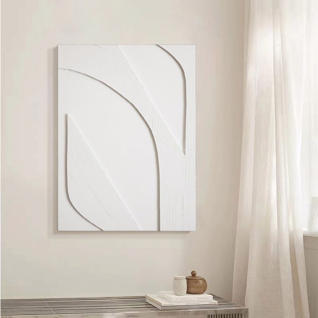 White Plaster Art Plaster Art on Canvas White Minimalist Painting White Abstract Painting Large ...