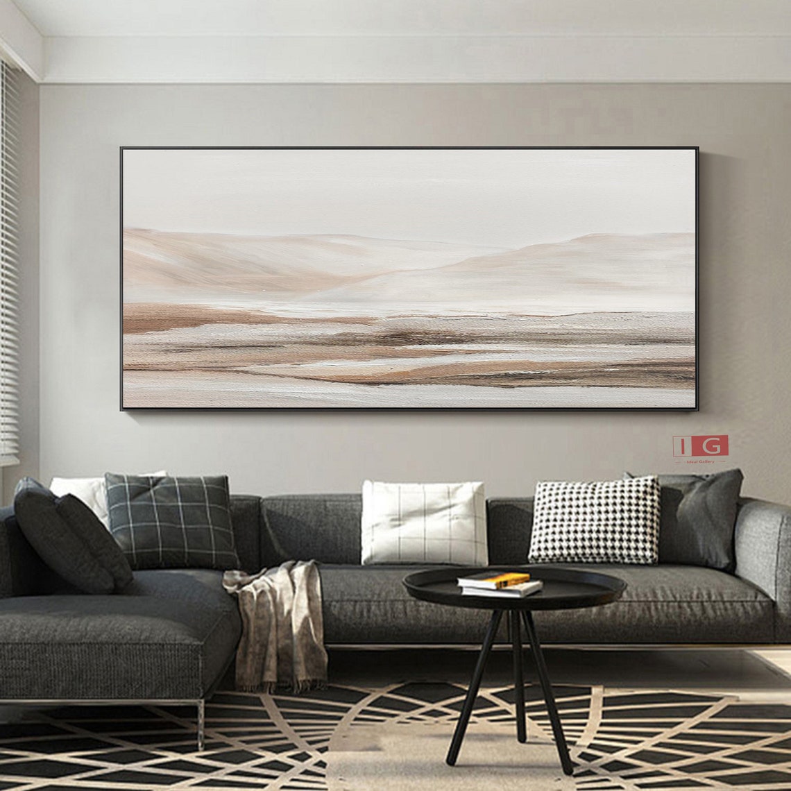 Hand Painted Beige Abstract Landscape Painting, Textured Wall Art - Etsy