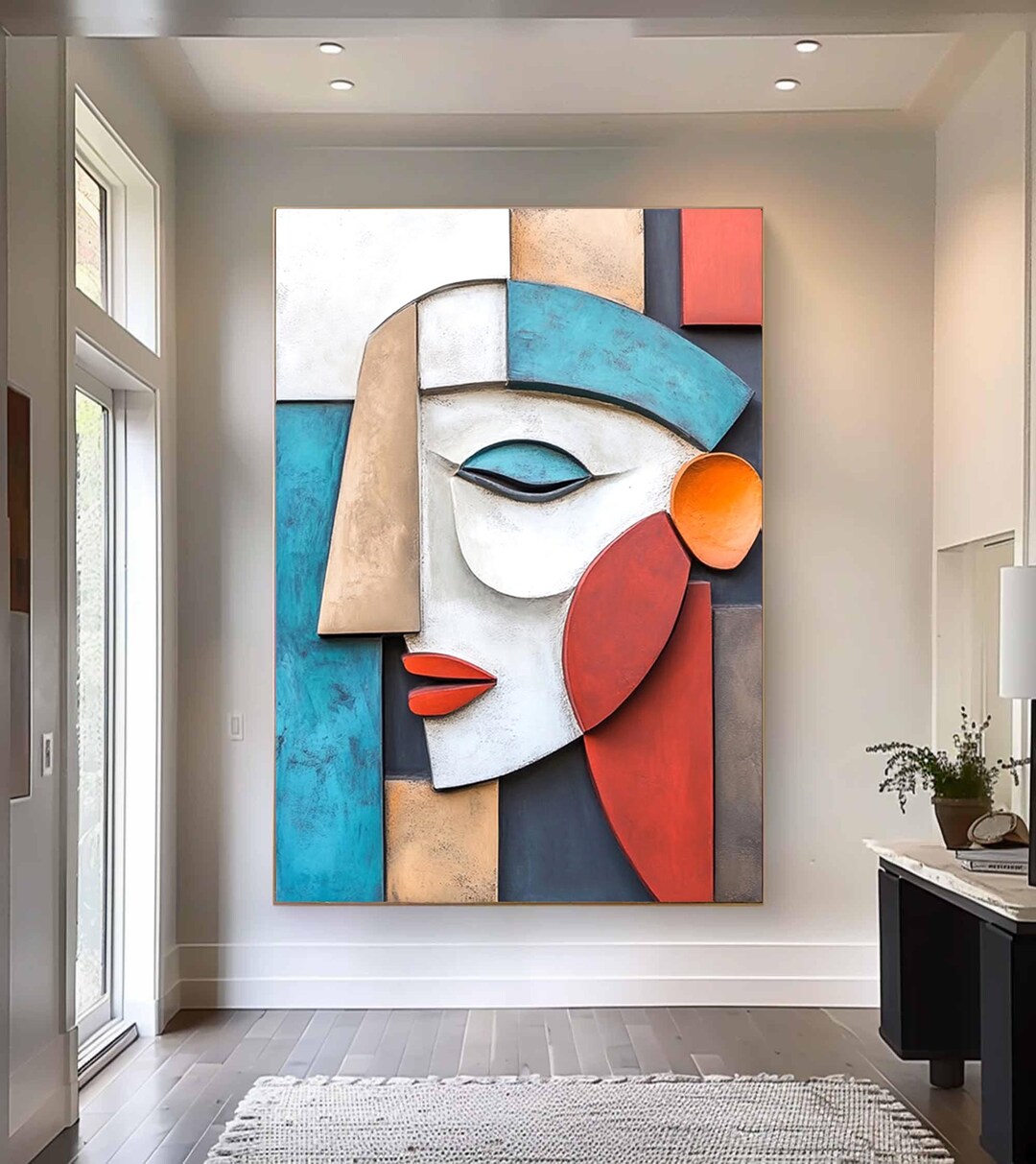 Face Abstract 3D Textured Sculpture Wall Art Hand-painted Wood Carving ...