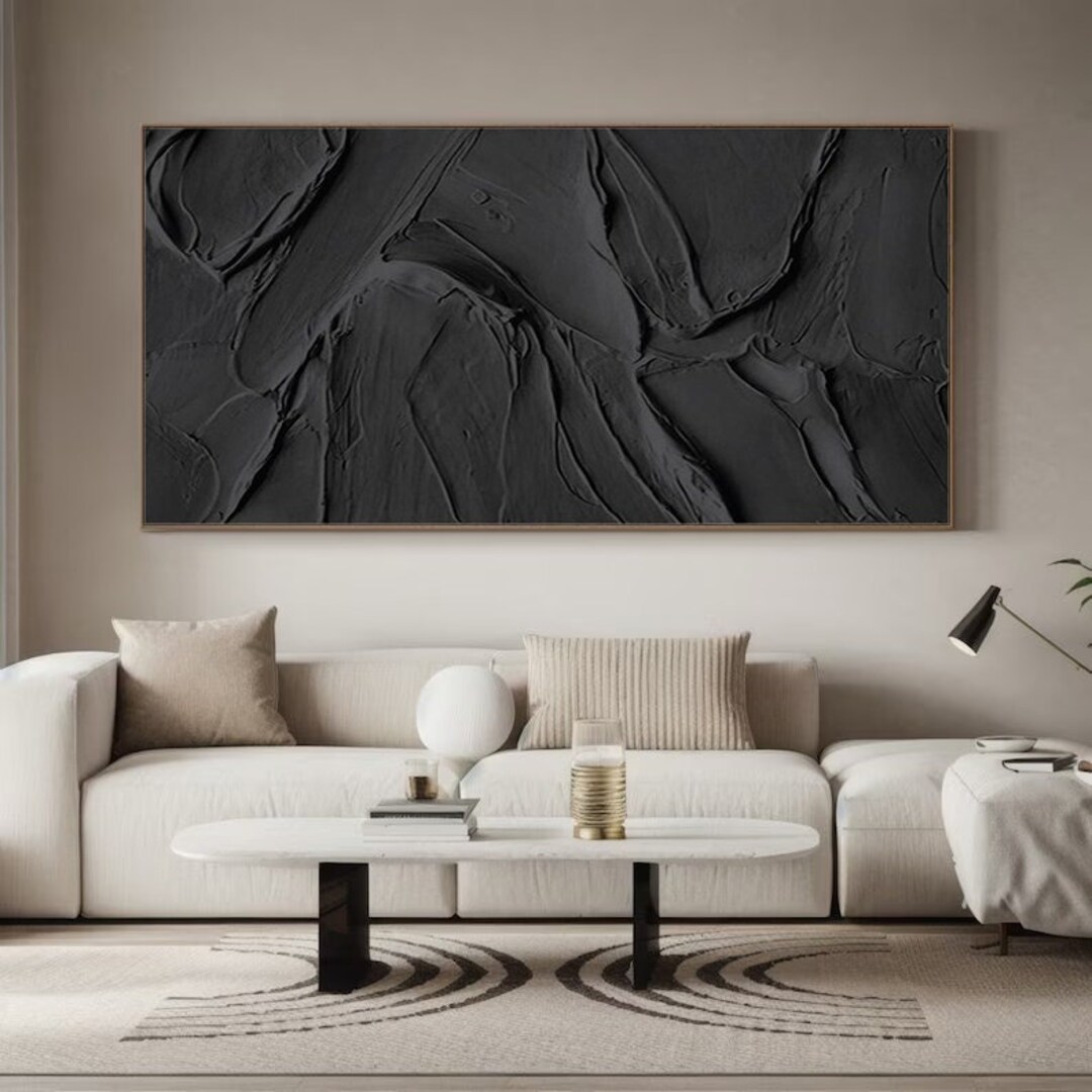 Black 3D Textured Painting Black 3D Minimalist Painting Large Black ...