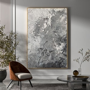 Large Grey Textured Abstract Painting, Minimalist Plaster Wall Art - Etsy