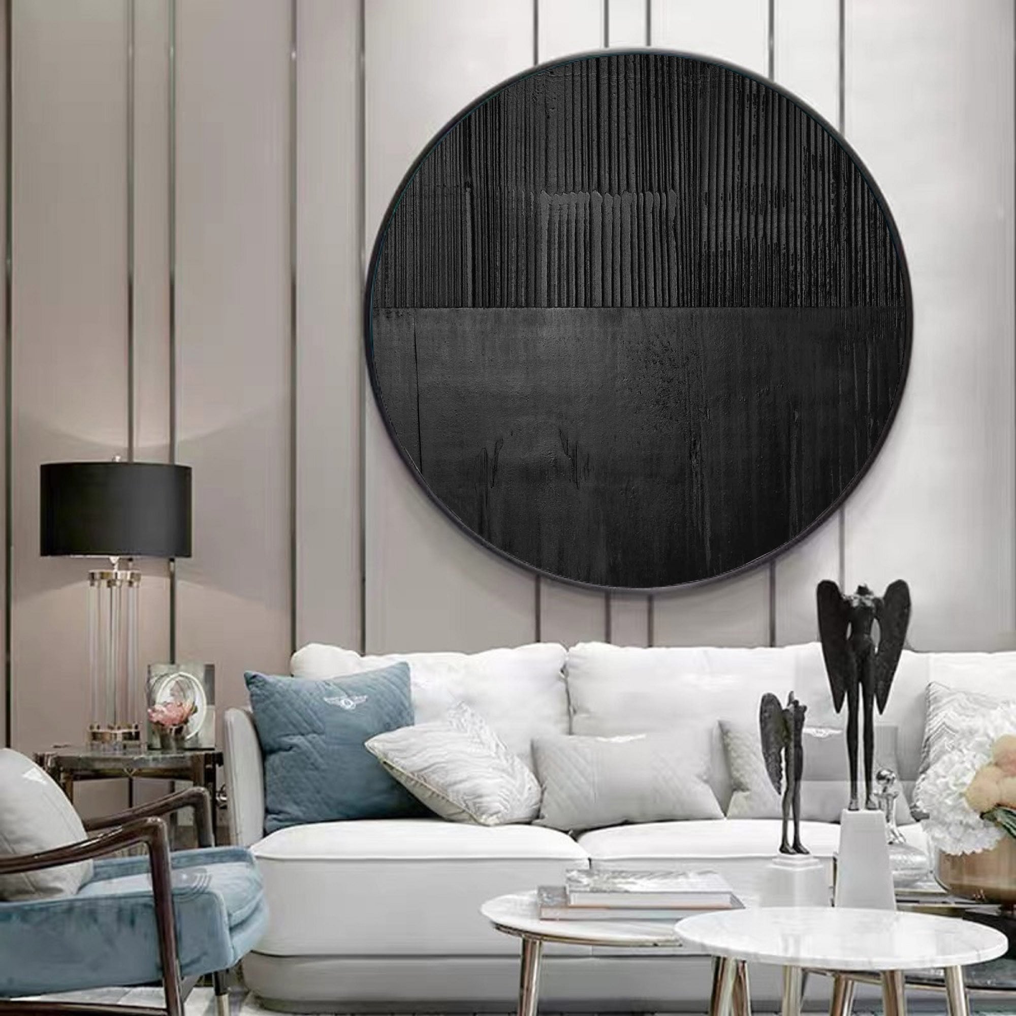 Large Black Circle Abstract Painting, Textured Minimalist Art - Etsy