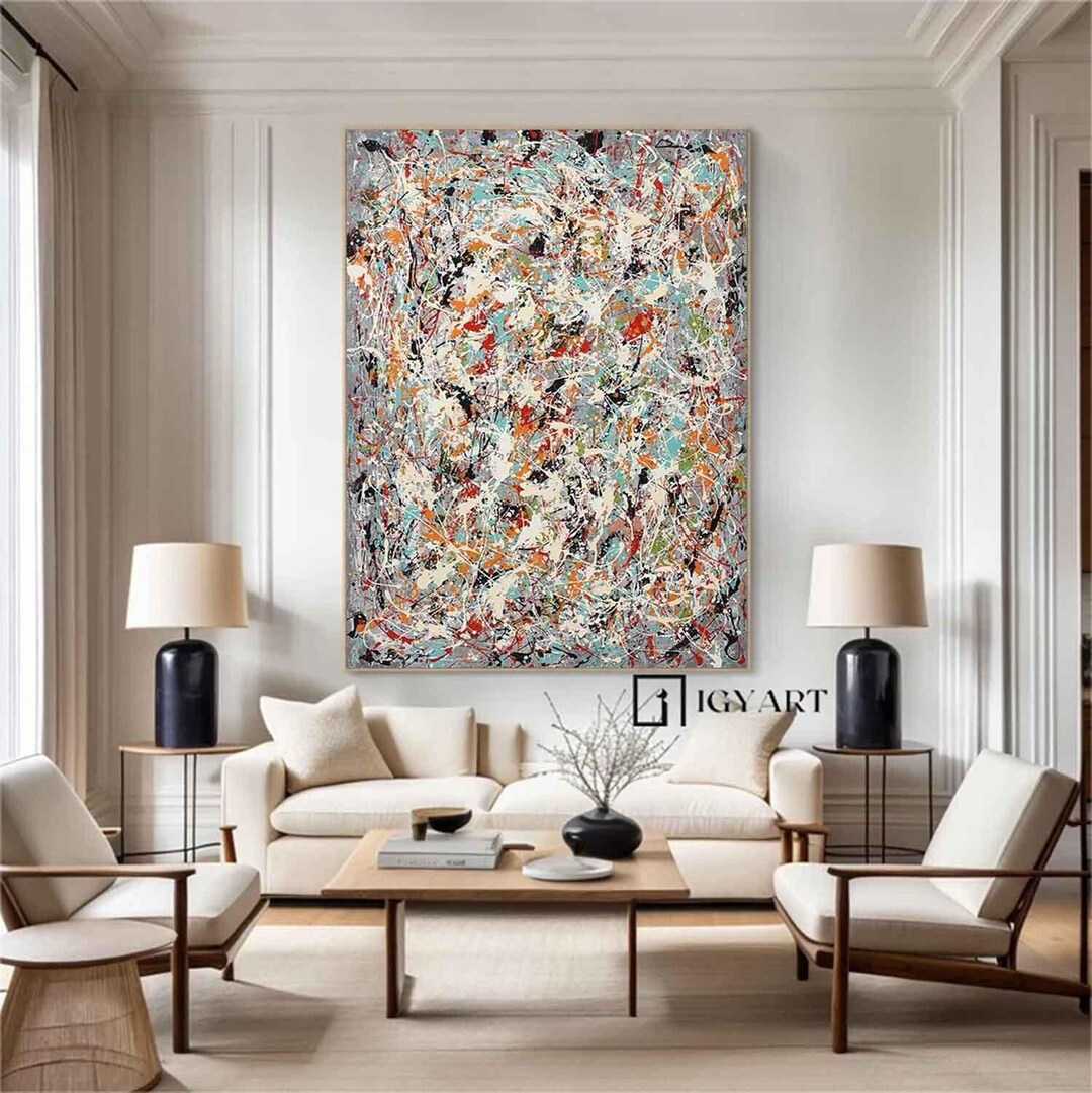 Colorful Pollock Style Abstract Painting Green Line Painting Green ...