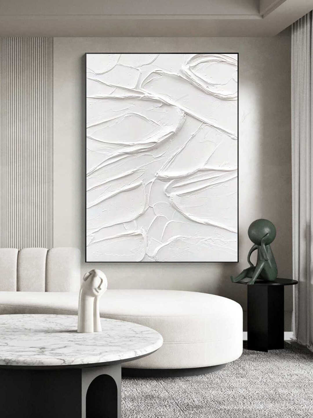 White 3D Textured Painting 3D Minimalist Painting Large White Abstract ...
