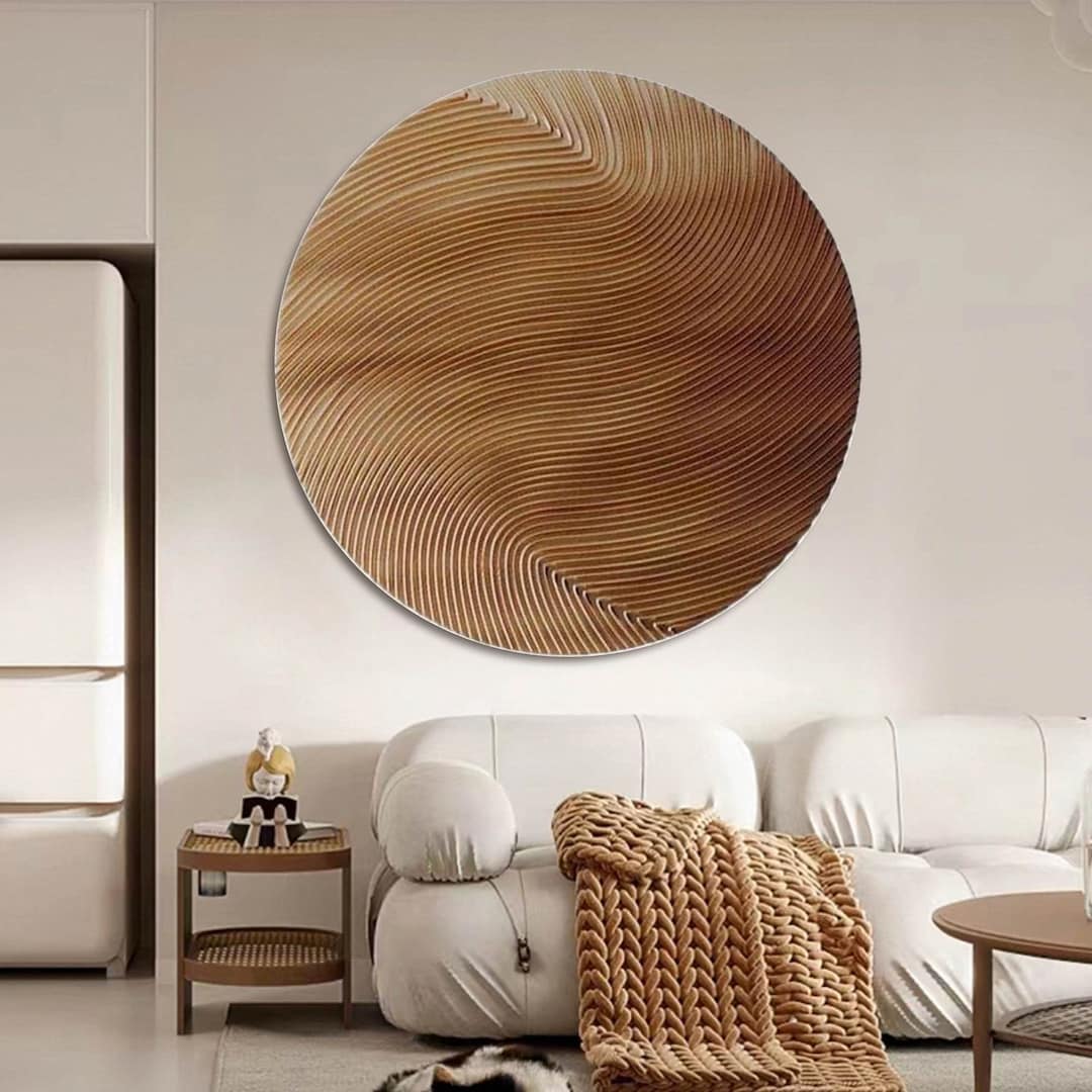 Brown Circle Textured Wall Art: Wabi-sabi Abstract Painting - Etsy
