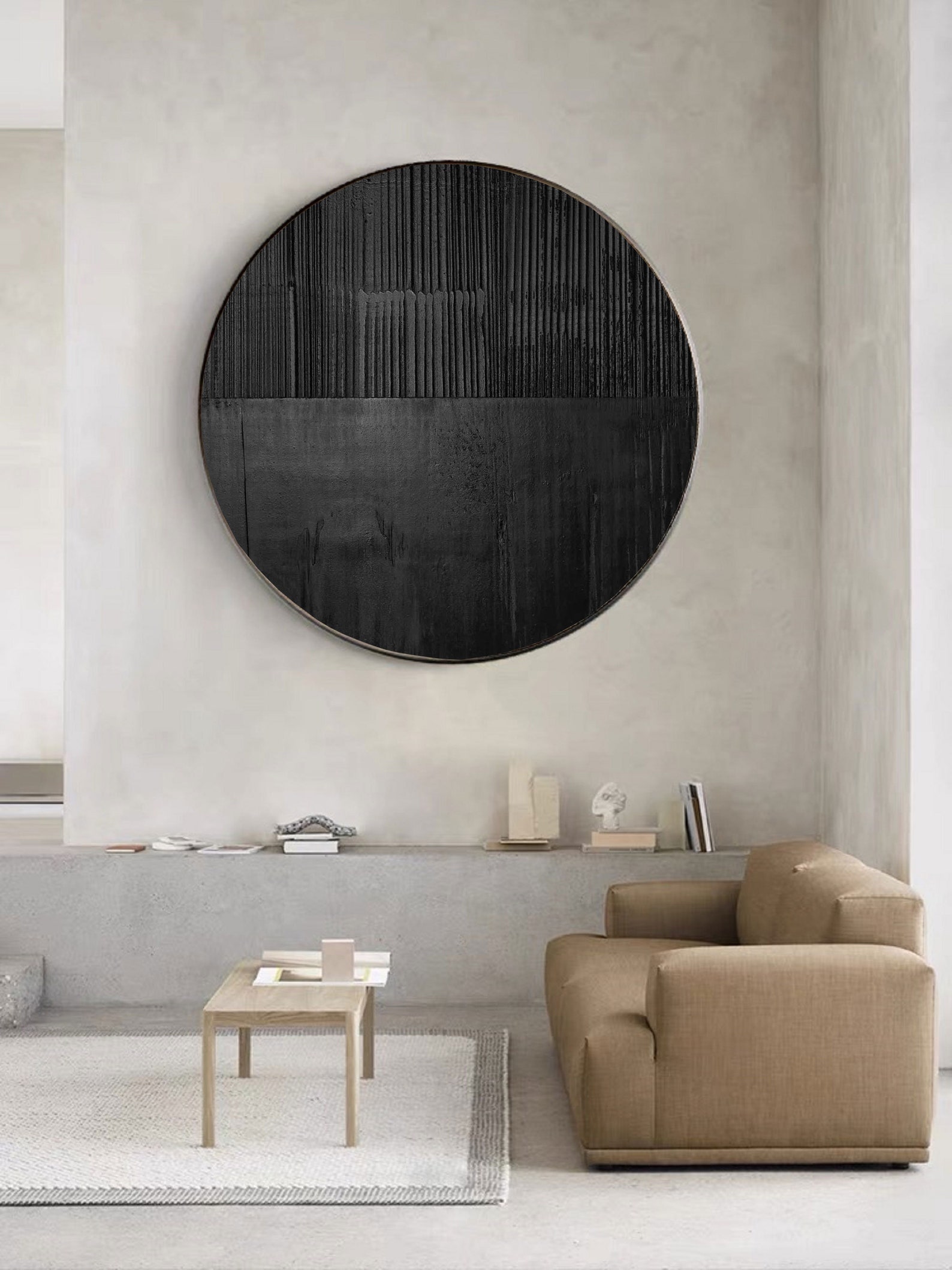 Large Black Circle Abstract Painting, Textured Minimalist Art - Etsy