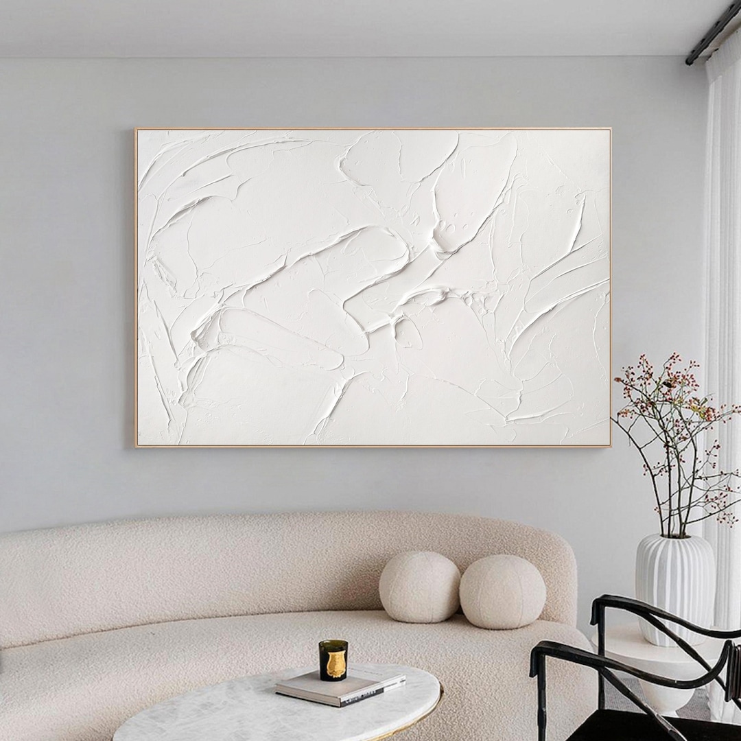 White Plaster Art Plaster Art on Canvas White Minimalist Painting White Abstract Painting Large ...