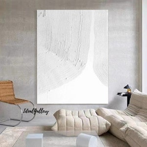 Large White Abstract Painting White Minimalist Painting White 3D Textured Painting Modern ...