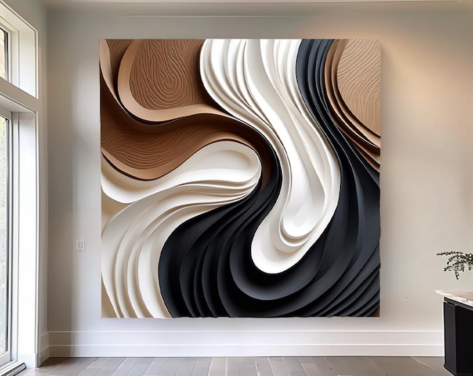 Hand-painted Wood Carving Wall Art: Abstract 3D Textured Sculpture ...