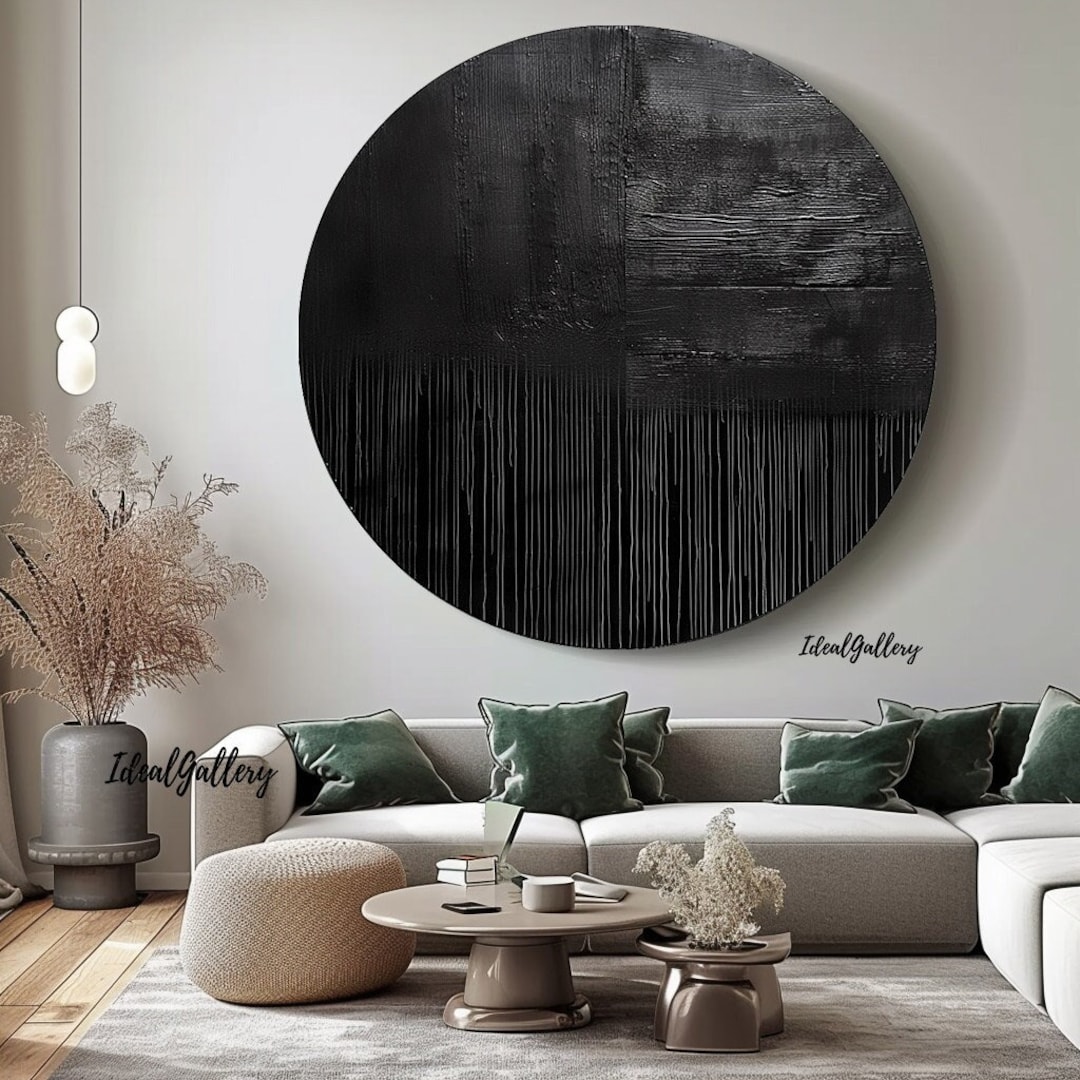 Black Circle Textured Art Black Circle Wall Art Black Circle Textured ...