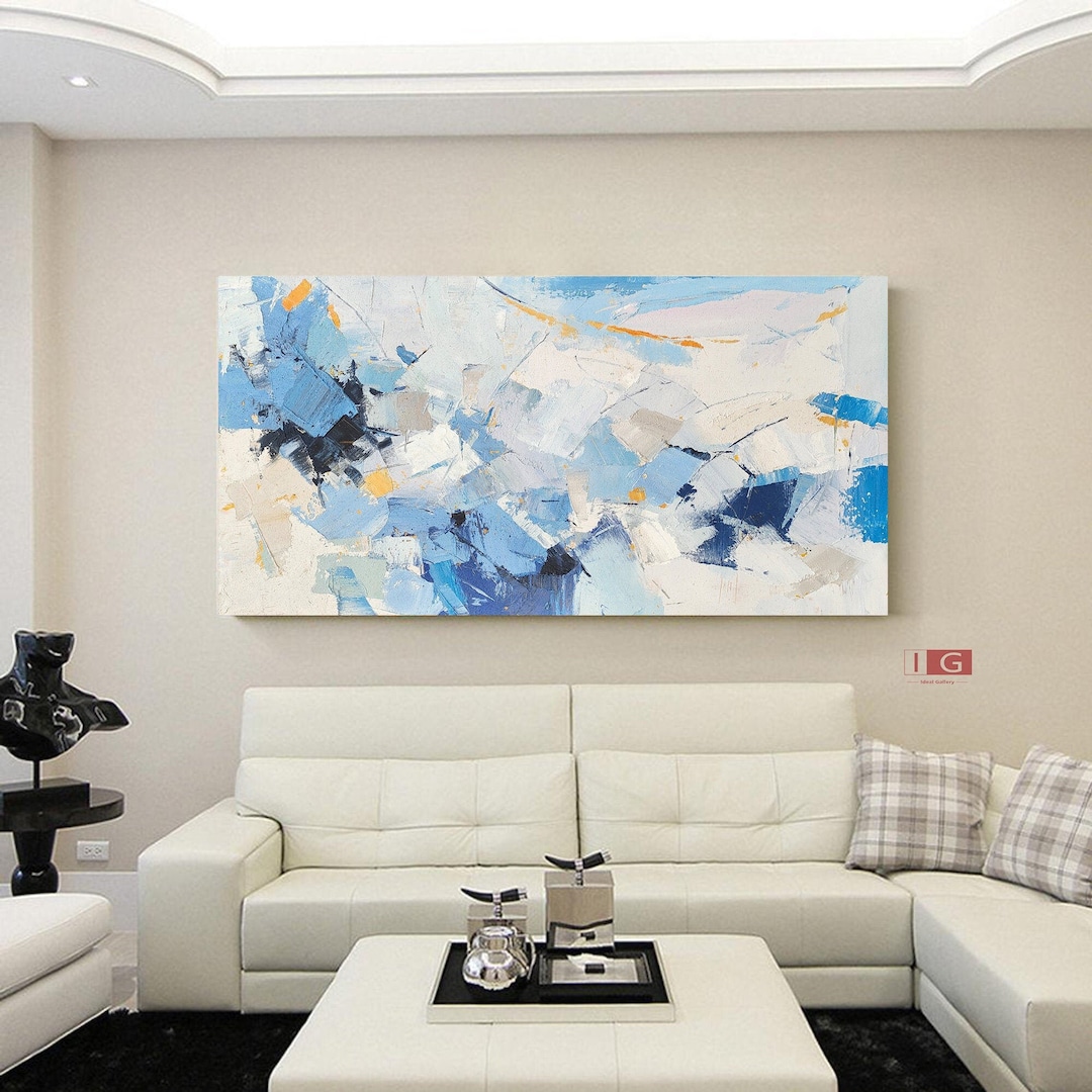 Large Blue Abstract Painting Blue Canvas Wall Art Blue Wall - Etsy