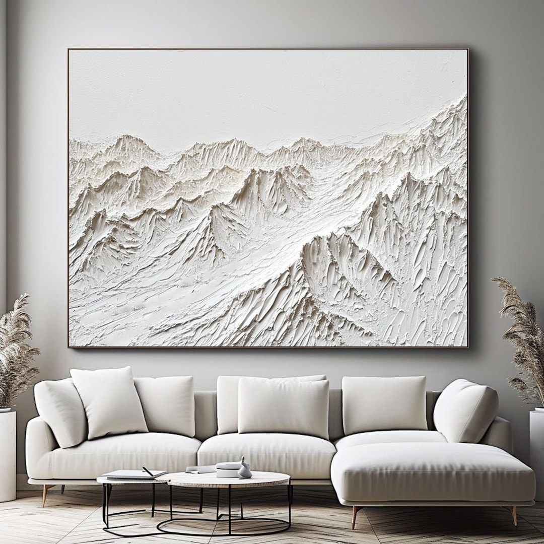 Large White Abstract Mountain Painting White 3D Texture Mountain ...