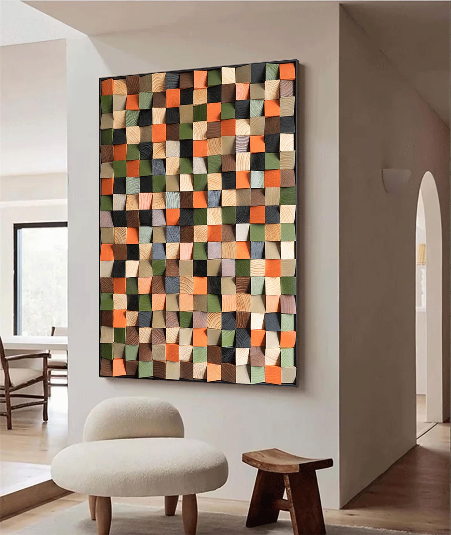Geometric Wood Block Wall Art, Colorful Sculptured Painting - Etsy
