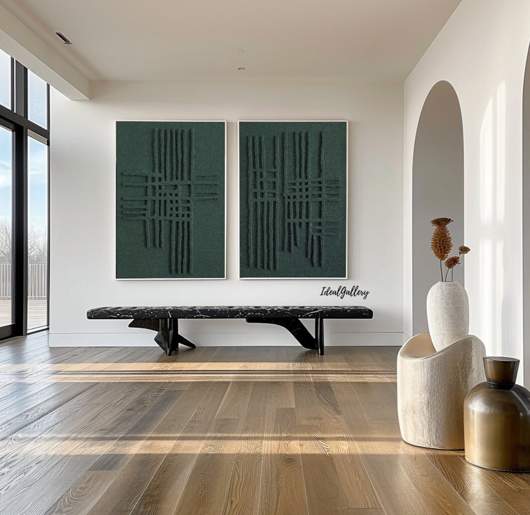 Set of 2 Green Art Green Plaster Wall Art Set of 2 Green Abstract ...