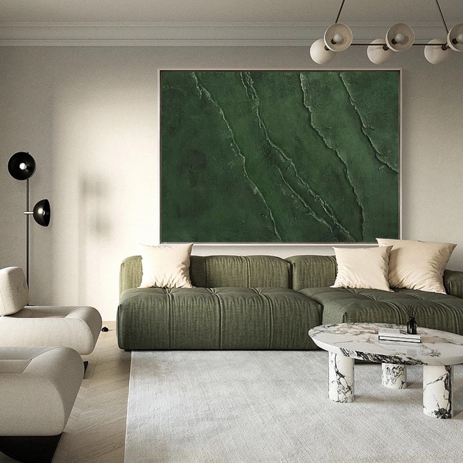 Green Abstract Painting Sage Green Landscape Painting Green Waves ...