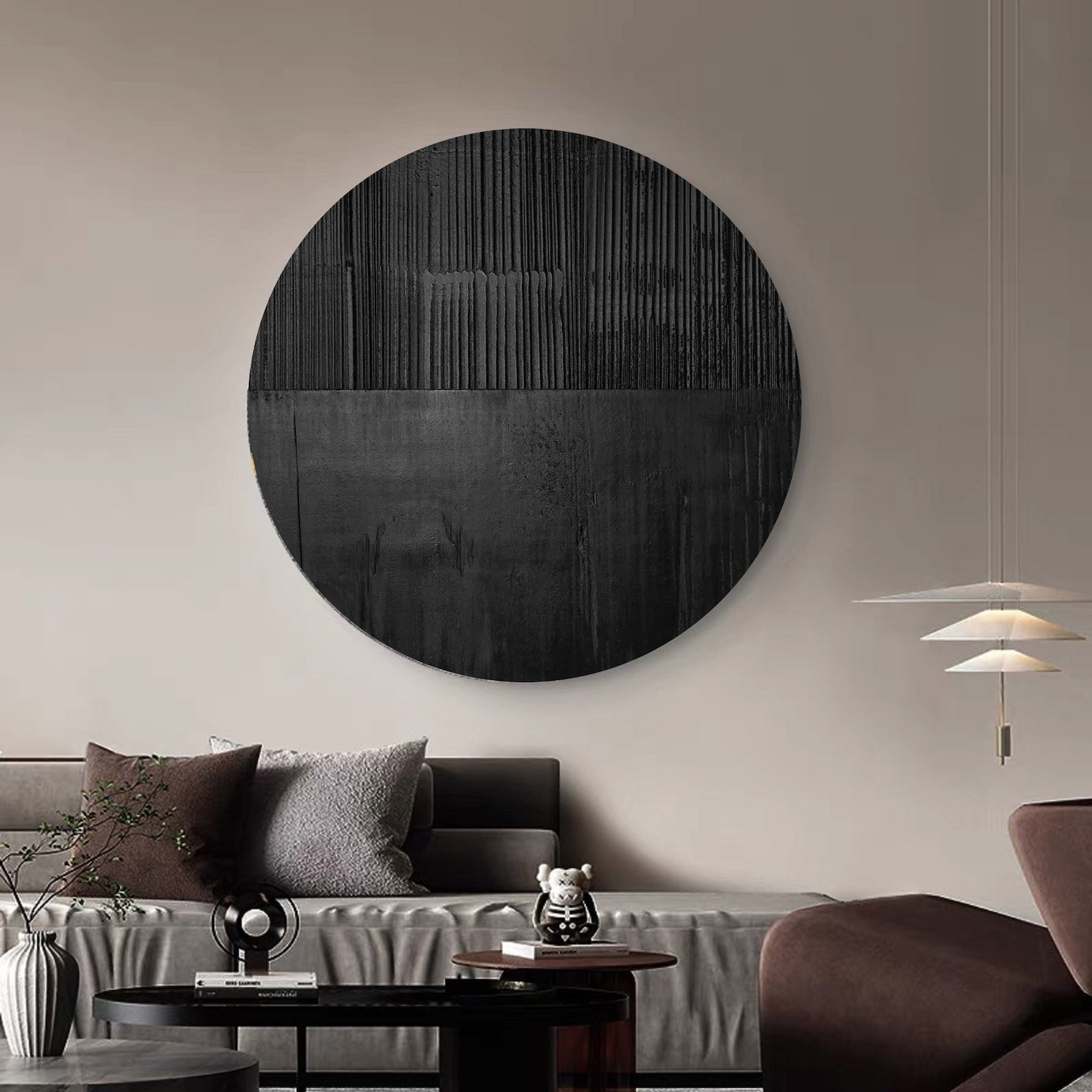Large Black Circle Abstract Painting, Textured Minimalist Art - Etsy