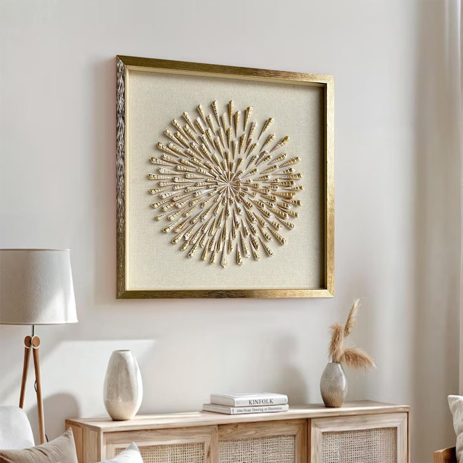 Golden Conch Shell Painting: Coastal Wall Art - Etsy