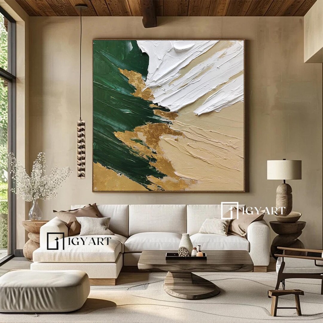 Green Beige Texture Painting Wabi Sabi Wall Art Green Abstract Wall Art ...