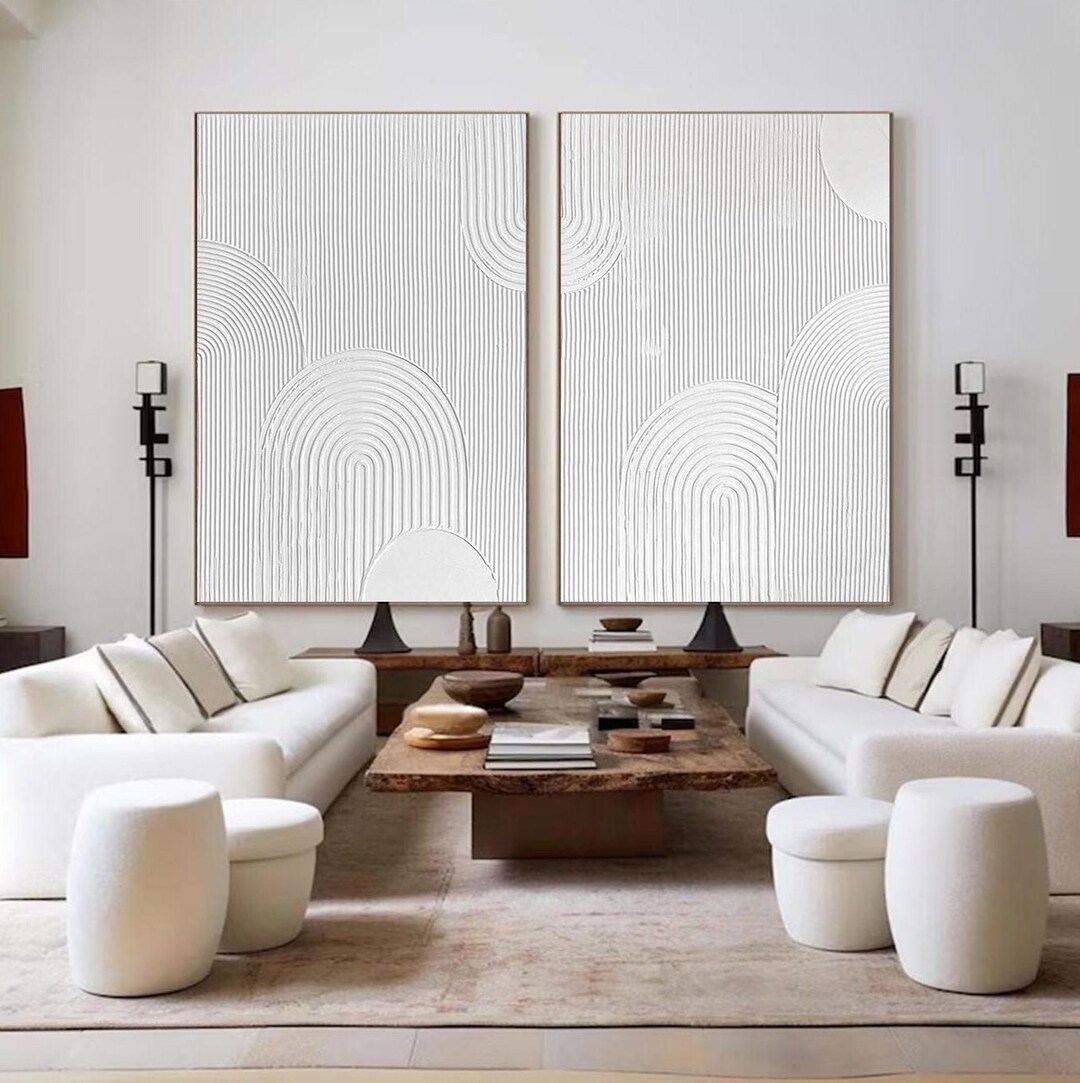 Set of 2 White Minimalist Art Set of 2 White 3D Textured Painting Extra ...