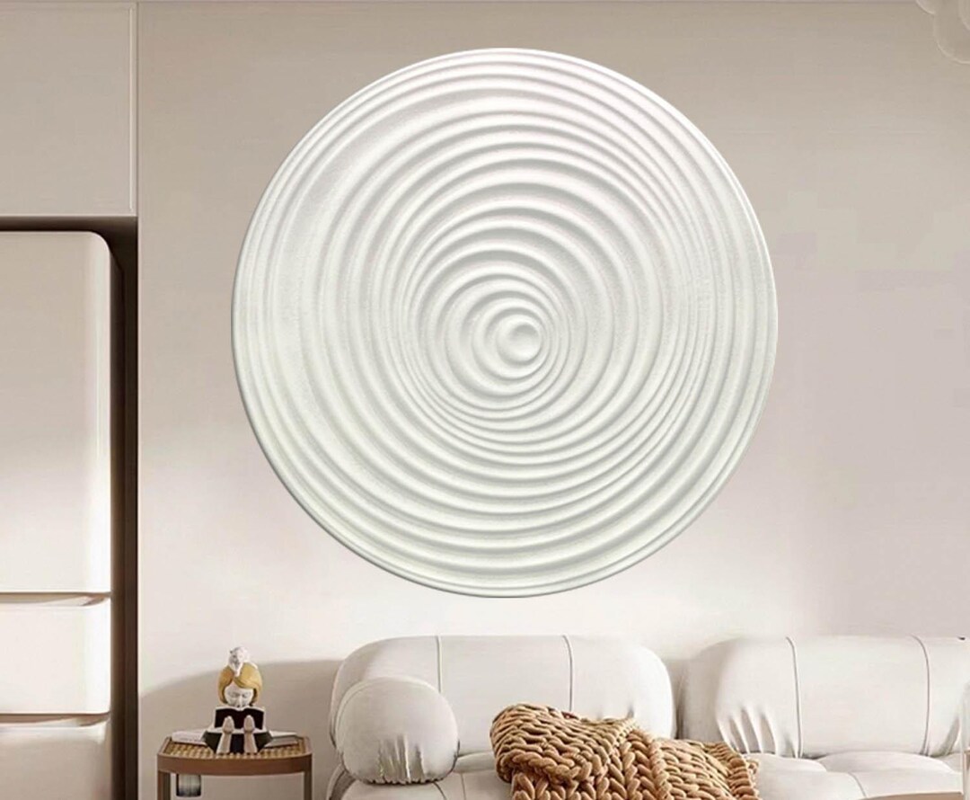White Circle Textured Wall Art Cream White Minimalist Art White Circle ...