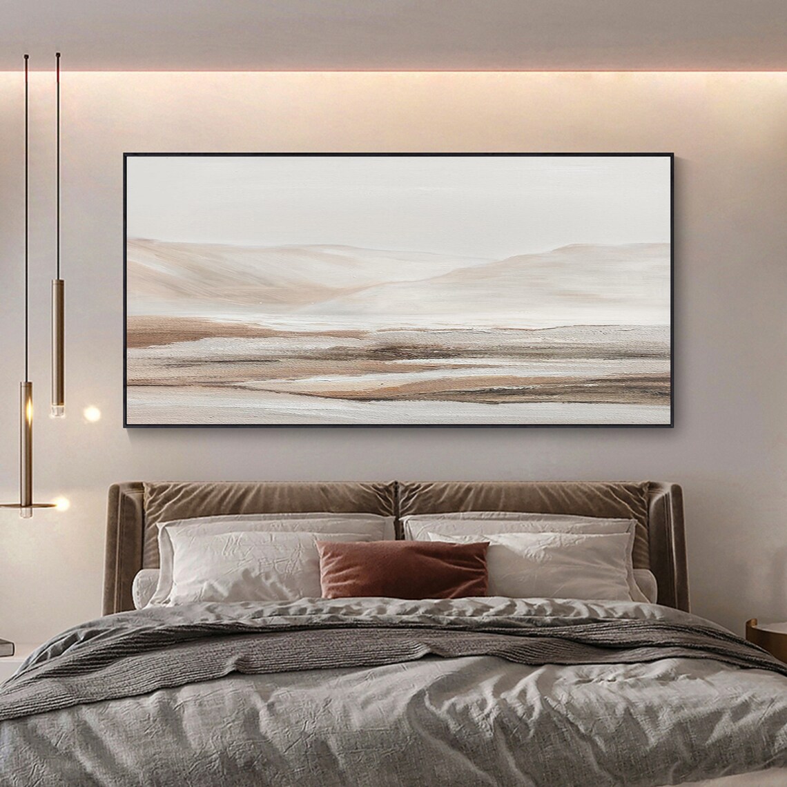 Hand Painted Beige Abstract Landscape Painting, Textured Wall Art - Etsy