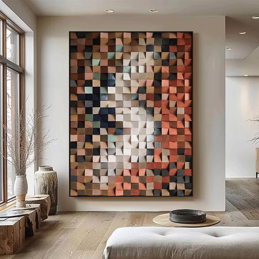 Geometric Wood Art Sculptured Art Painting Sculpture Textured Wall ...