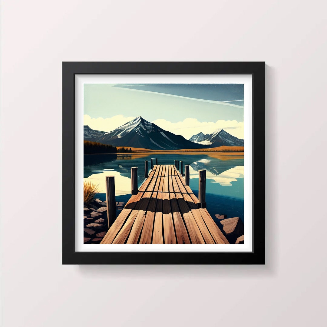 Mountain Lake Print Abstract Painting Watercolor Wall Art Wall Decor ...