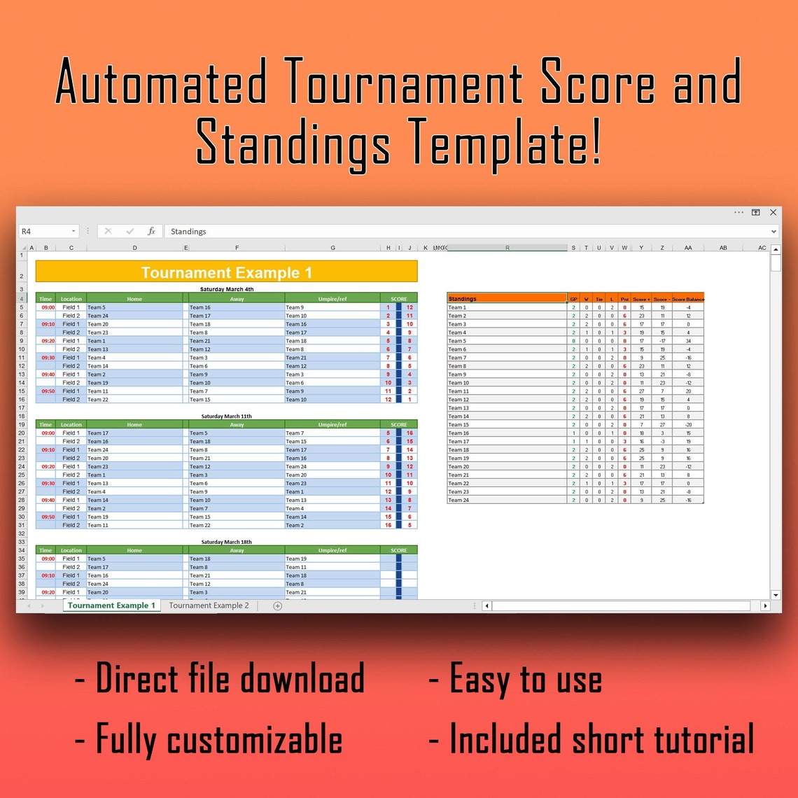 Automated Tournament Excel Template Automated Tournament Standings ...
