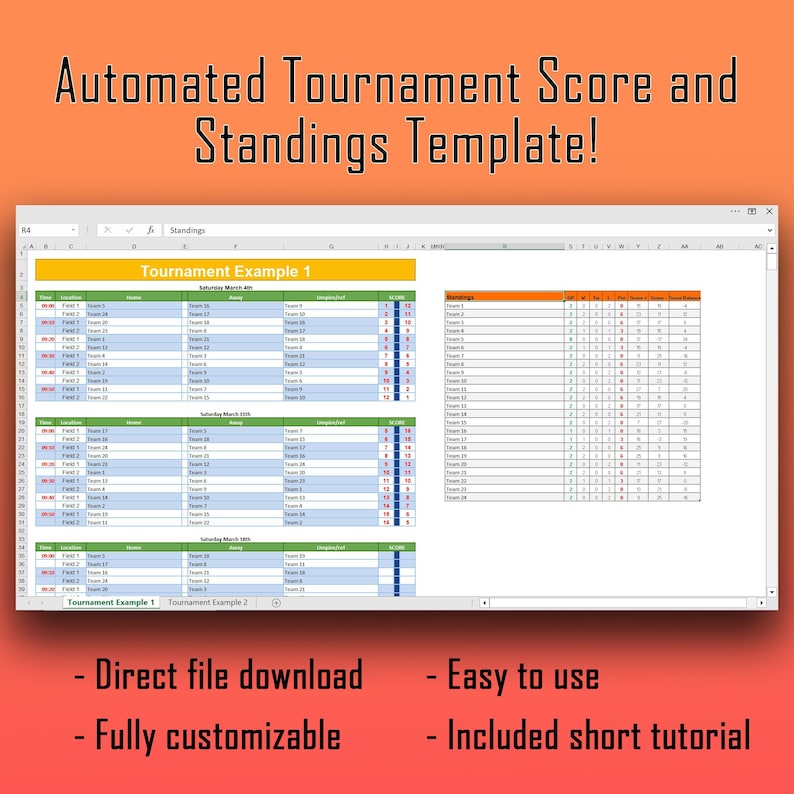 Automated Tournament Excel Template Automated Tournament Standings ...