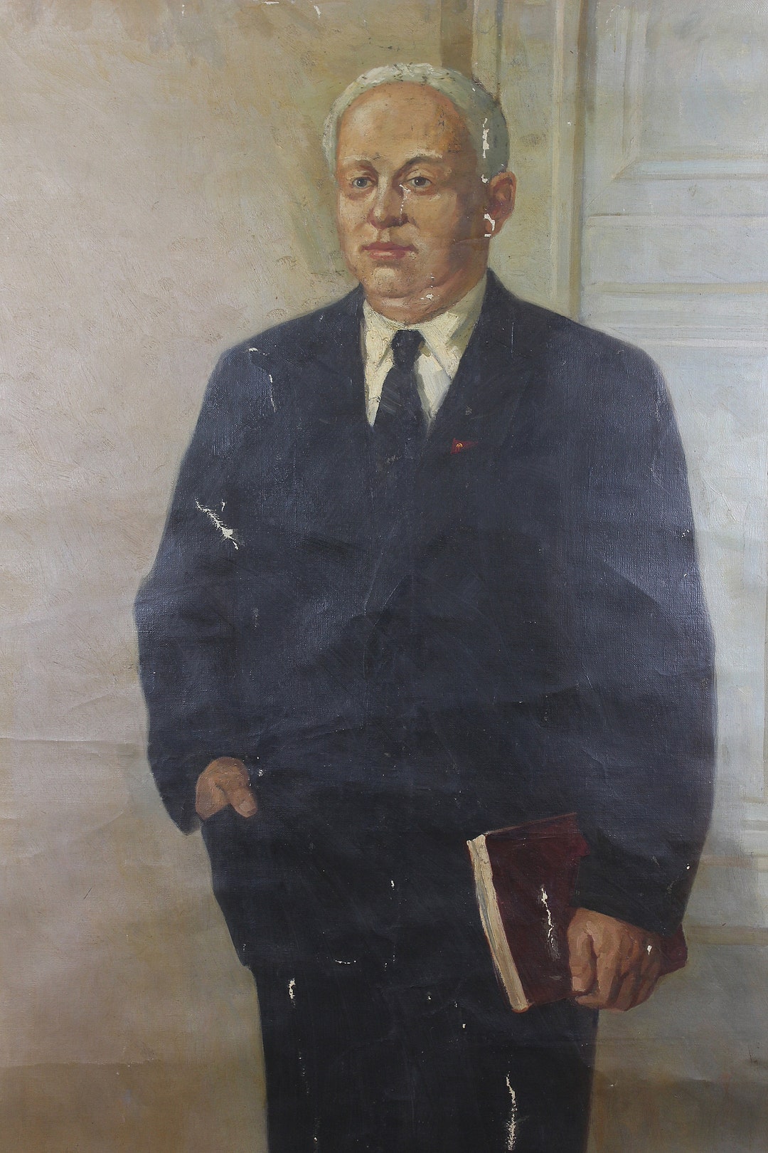 Soviet Vintage Portrait - Oil on Canva Nikita Khrushchev Communist ...