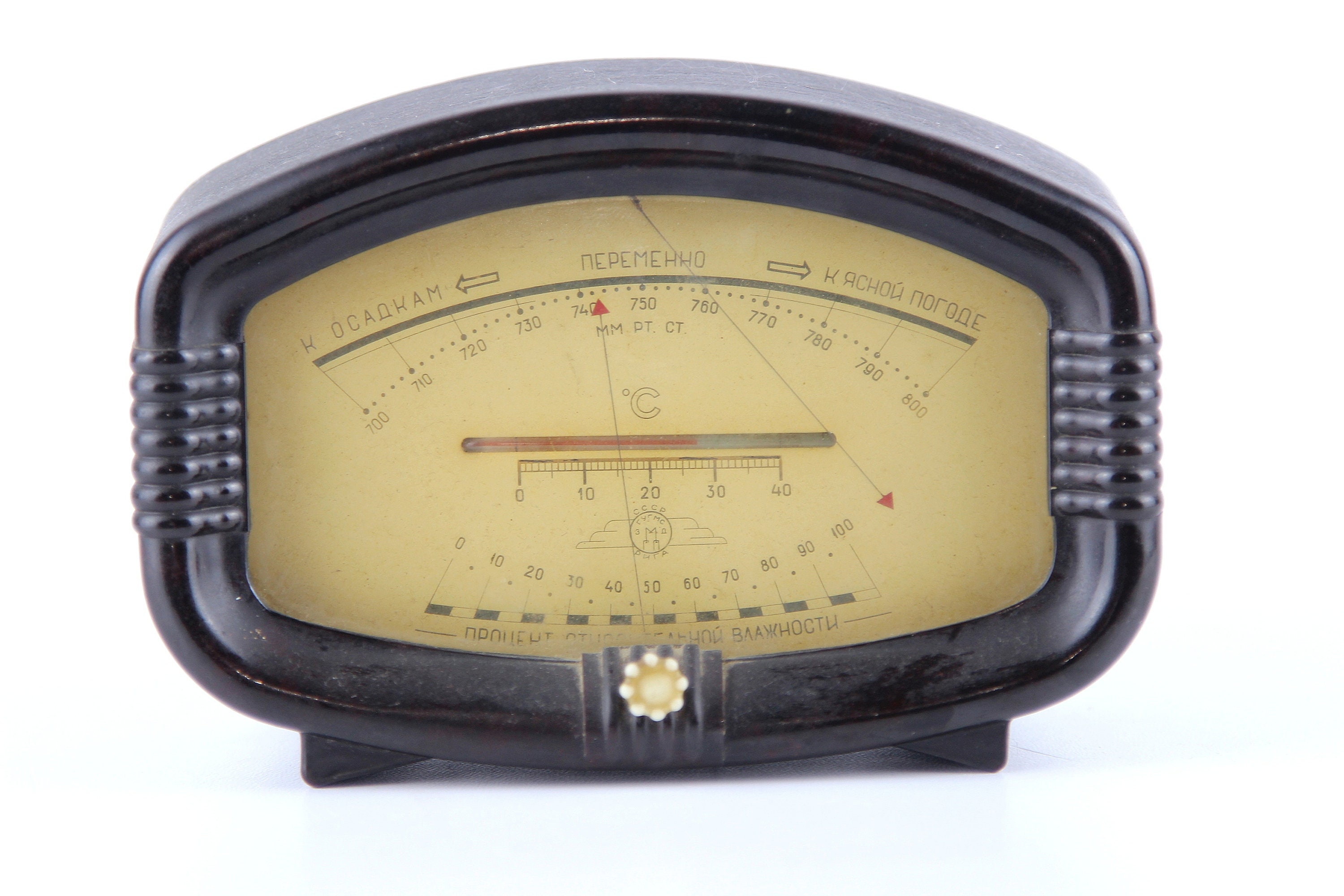 BAKELITE BAROMETER HYGROMETER Thermometer Bm Atmosphere Pressure Soviet ...