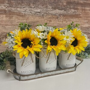 Sunflower Mason Jar Floral Arrangement | Farmhouse Decor | Rustic ...