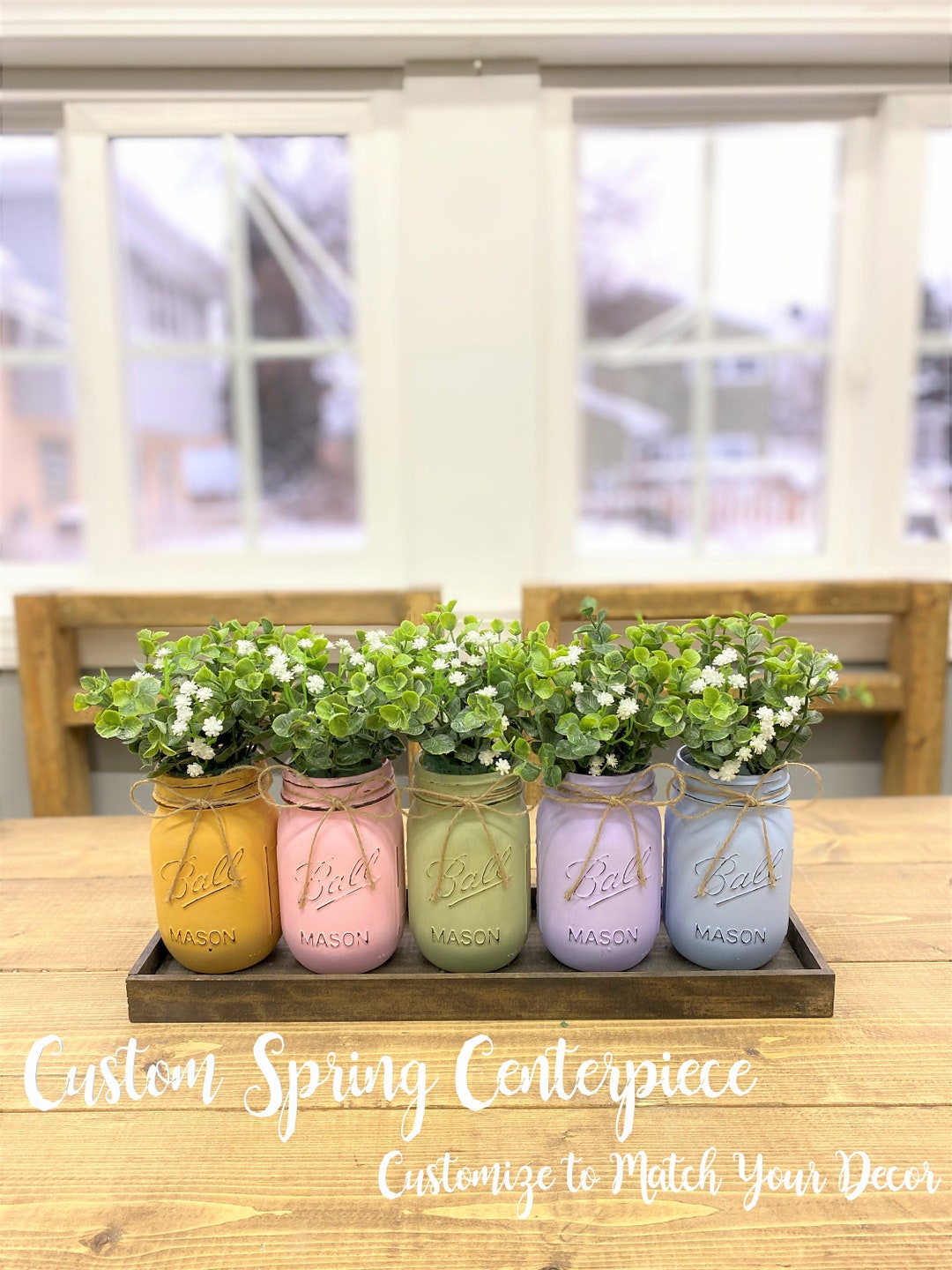 Spring Centerpiece/spring Table Decor/mason Jar Decor/rustic Home Decor ...