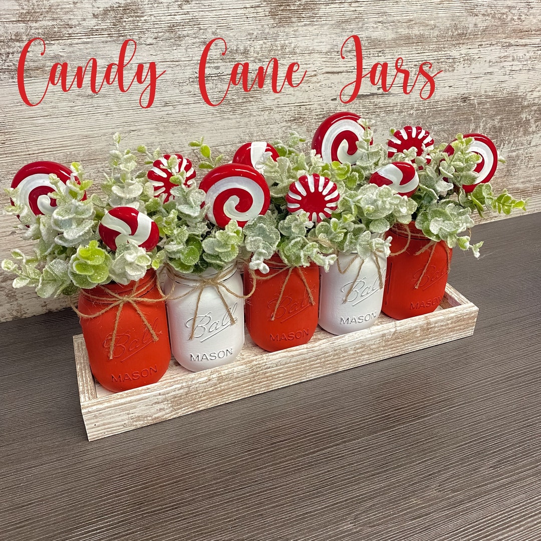 Candy Cane Mason Jar Centerpiece: Winter Holiday Decor - Etsy