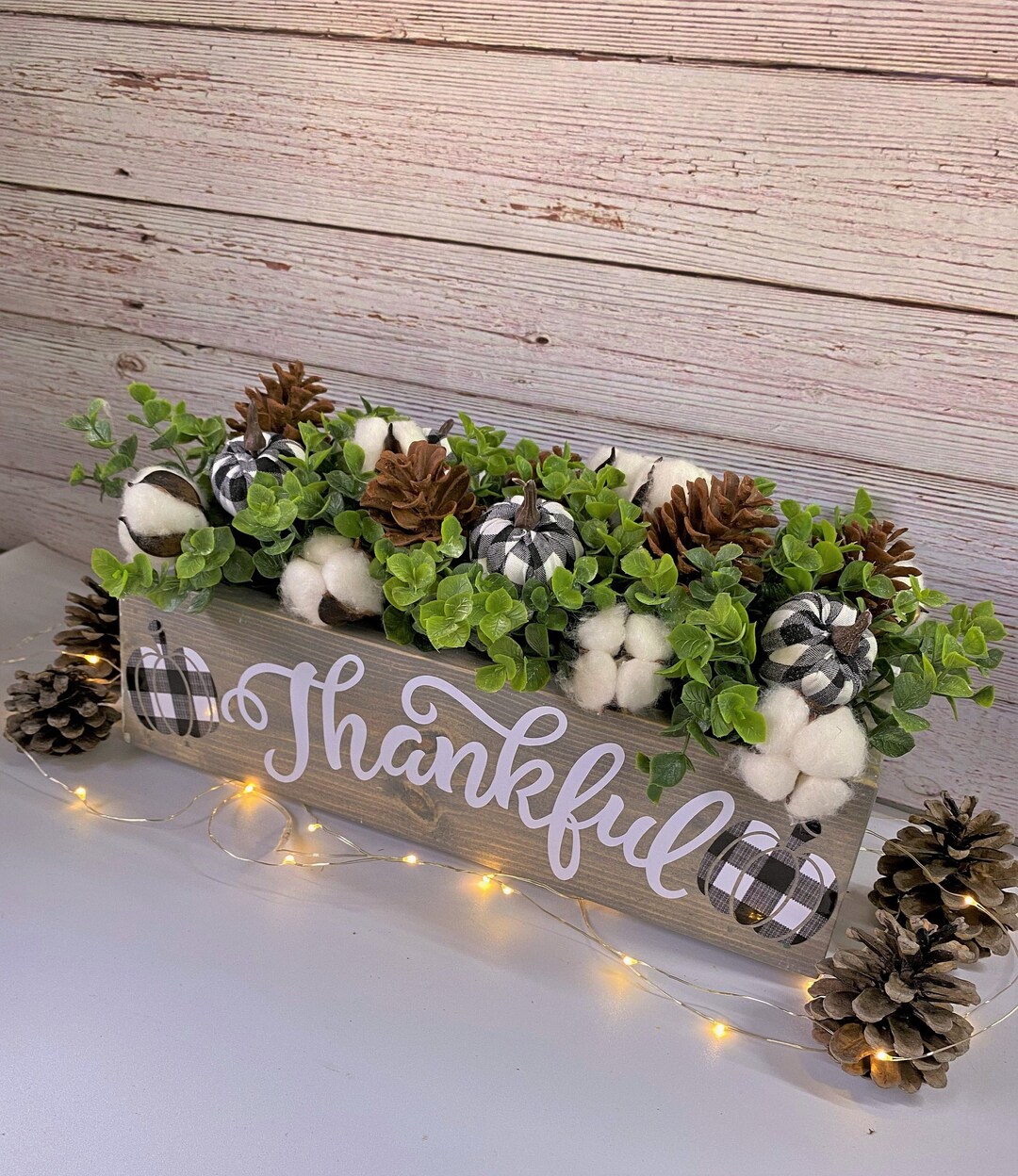 Rustic Fall Table Centerpiece: Buffalo Plaid Pumpkins & Pinecones - Etsy