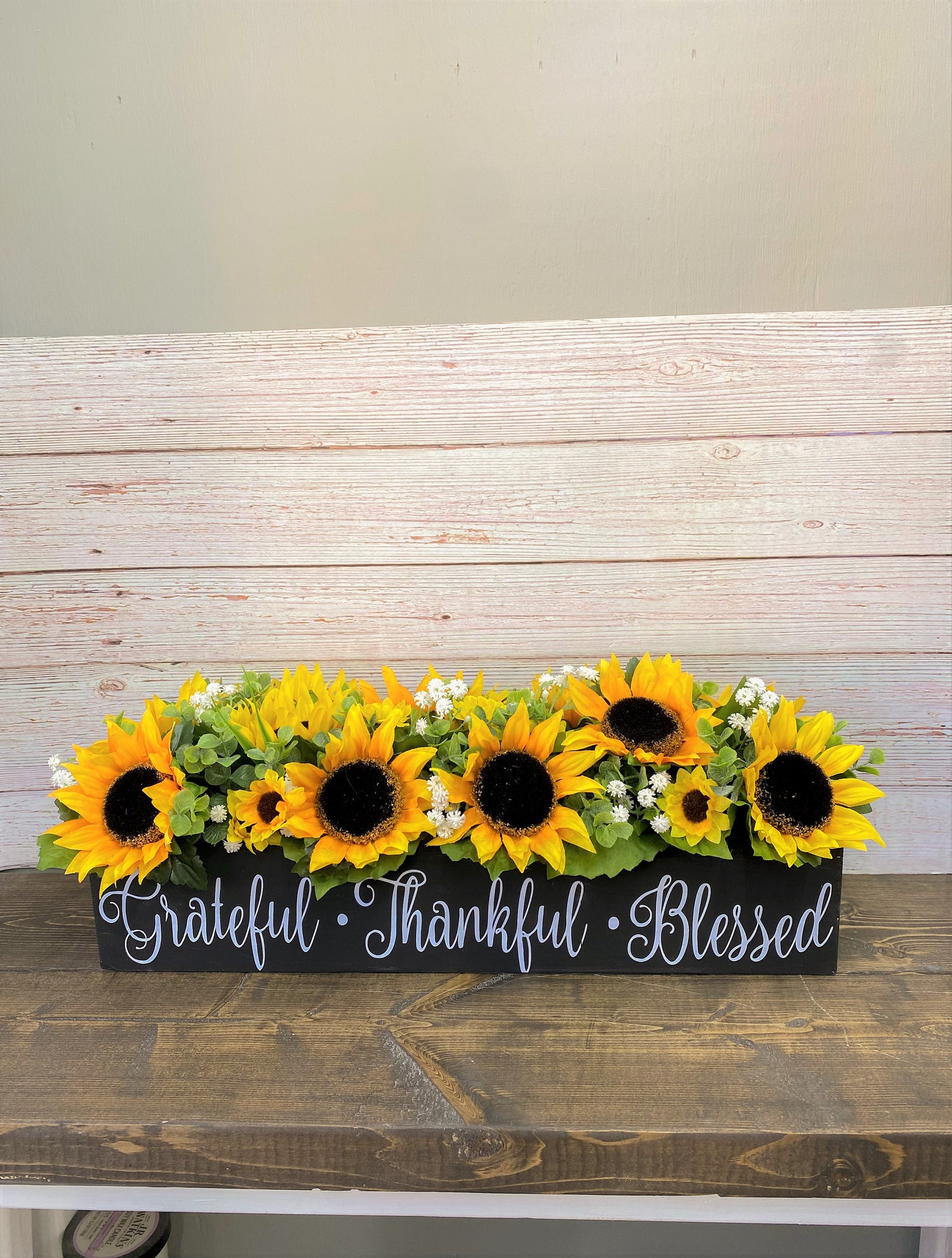 Sunflower Centerpiece: Grateful Thankful Blessed Tray, Farmhouse Decor ...