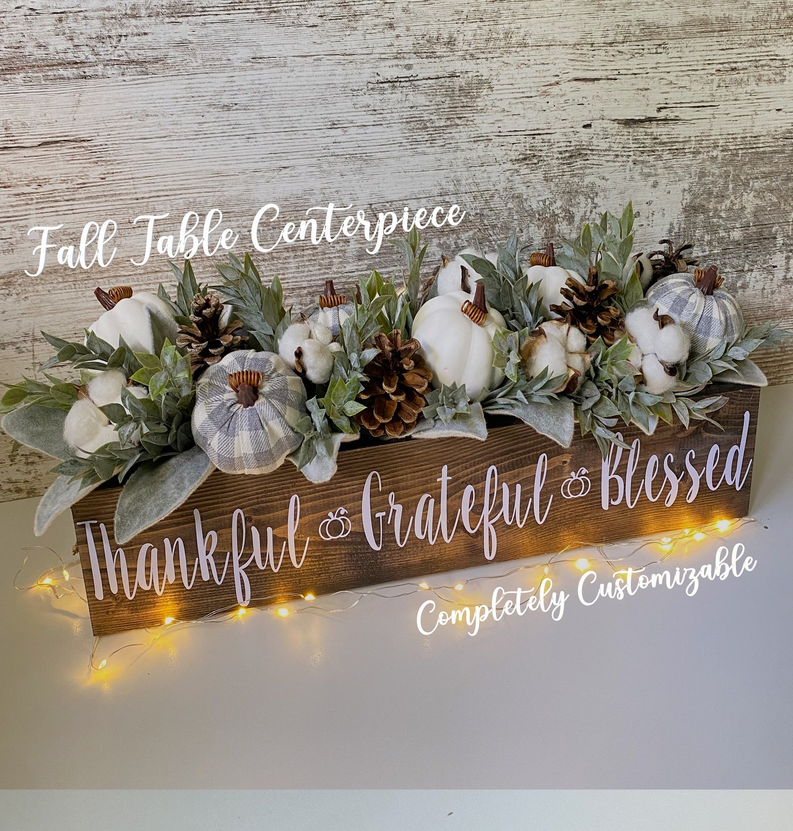 Fall Table Centerpiece: Buffalo Plaid Pumpkins, Rustic Farmhouse Decor ...