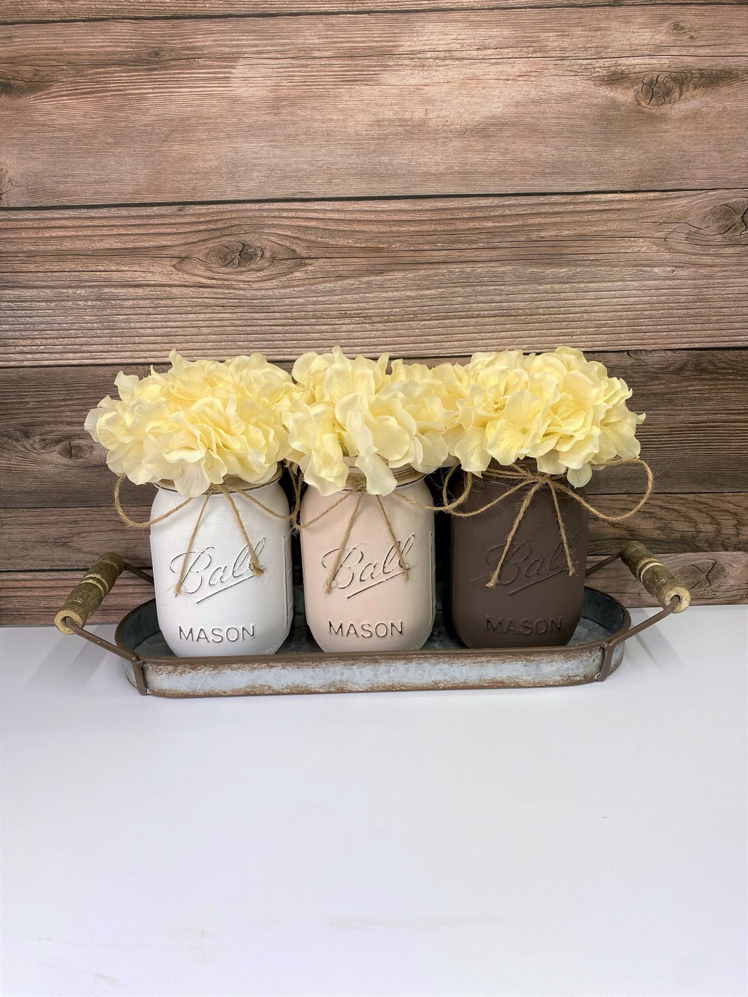 Farmhouse Mason Jar Hydrangea Centerpiece: Rustic Table Decor - Etsy