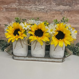 Sunflower Mason Jar Floral Arrangement | Farmhouse Decor | Rustic ...