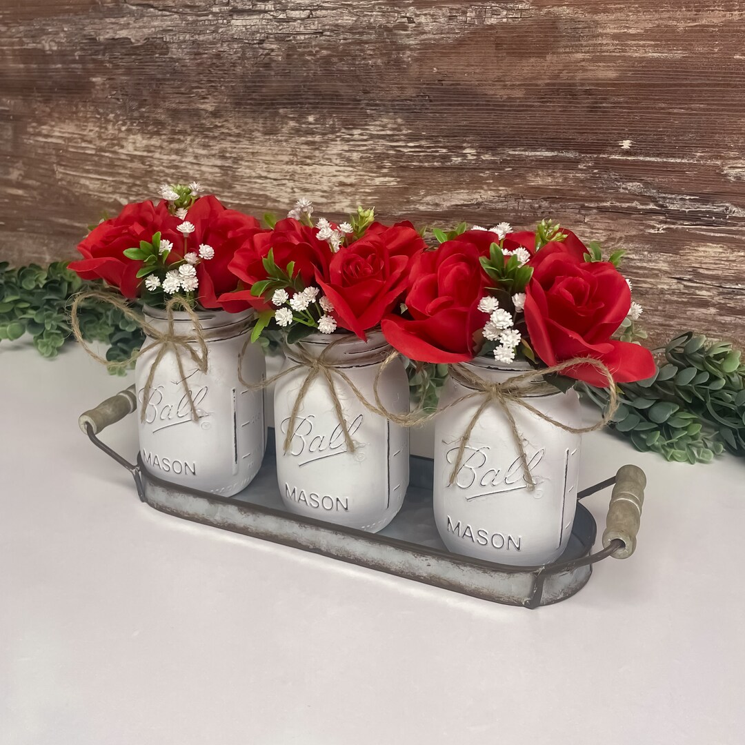Valentines Day Decor | Mason Jar Decor | Farmhouse Table Centerpiece ...